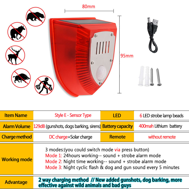 【Dog Barking】Solar Alarm Lamp Timer Sound Alert Flash Warning Sound ...