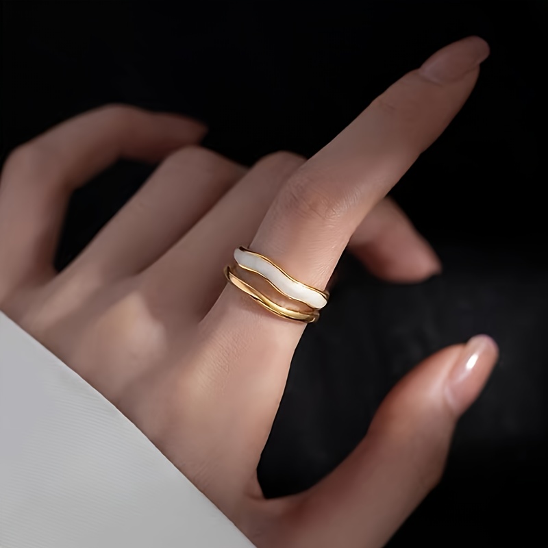 1 Double Layer Paint Enamel Craft Adjustable Open Ring Ladies Fashion ...