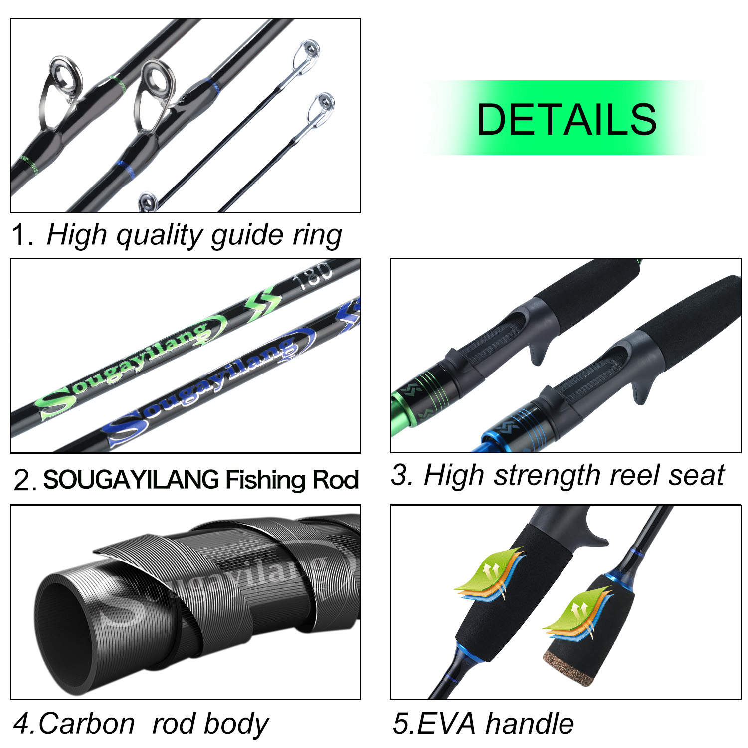 Sougayilang UL Spinning Fishing Rod 2 Sections Solid Tip Micro-Jigging ...