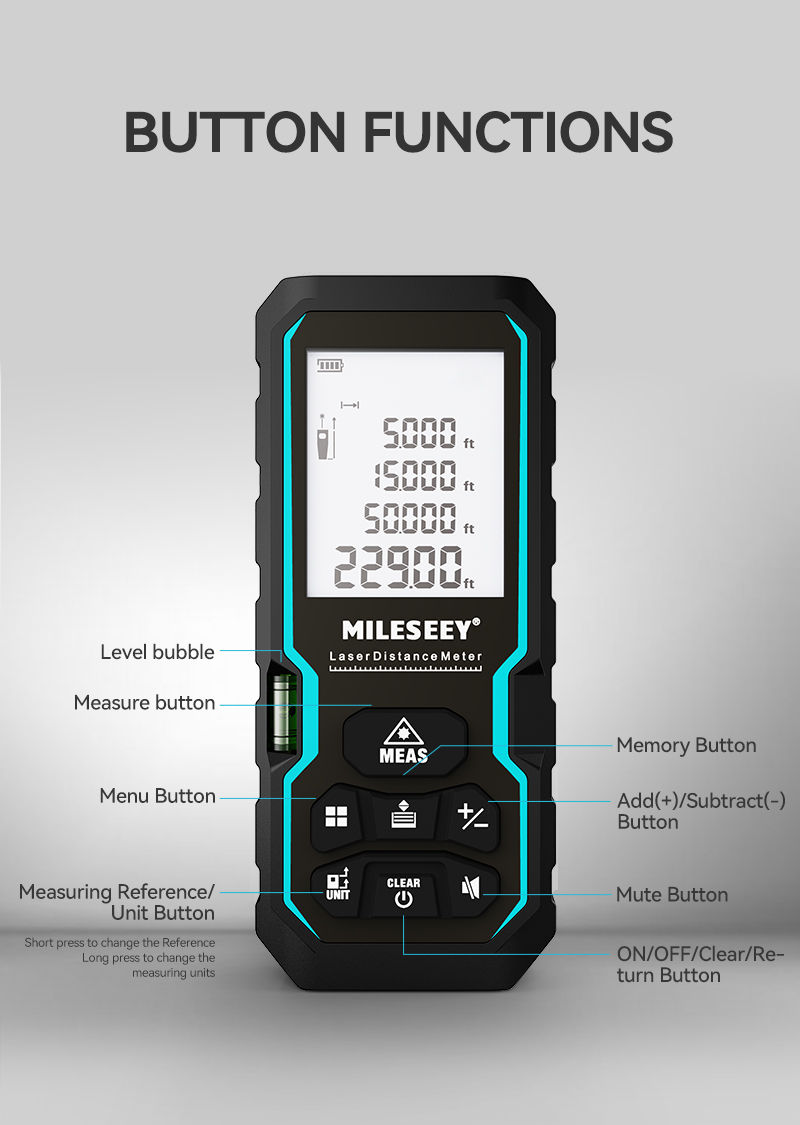 MILESEEY 100M Laser Rangefinder Smart Digital Measurement Tool Range ...