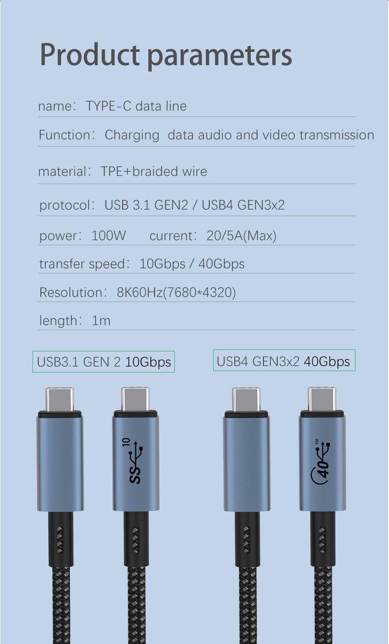 Type C Cable To Type C 40Gbps Data Transfer 8K 60HZ Display Nylon ...