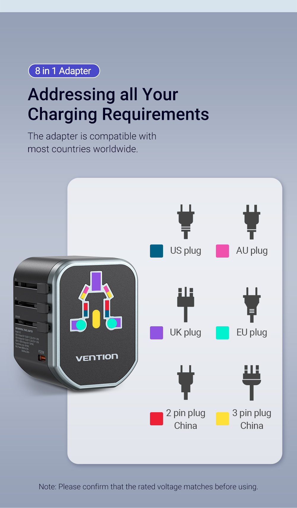 Vention Universal Travel Adapter PD 20W All in One Worldwide Travel ...