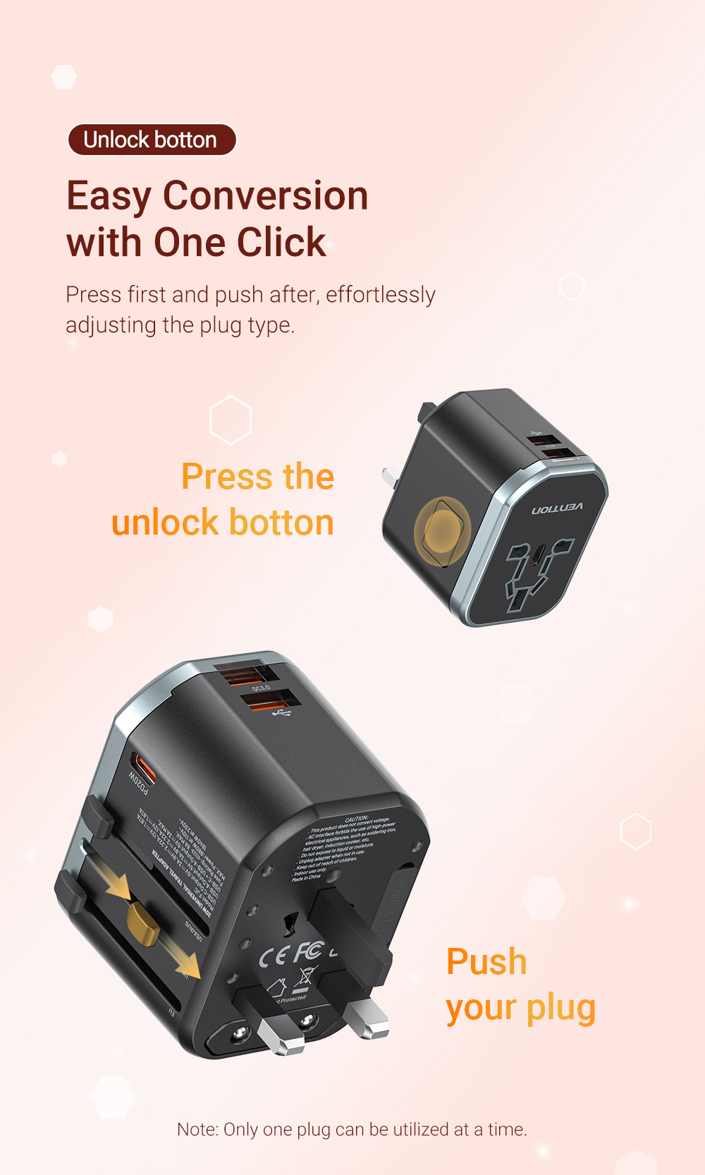 Vention Universal Travel Adapter PD 20W All in One Worldwide Travel ...