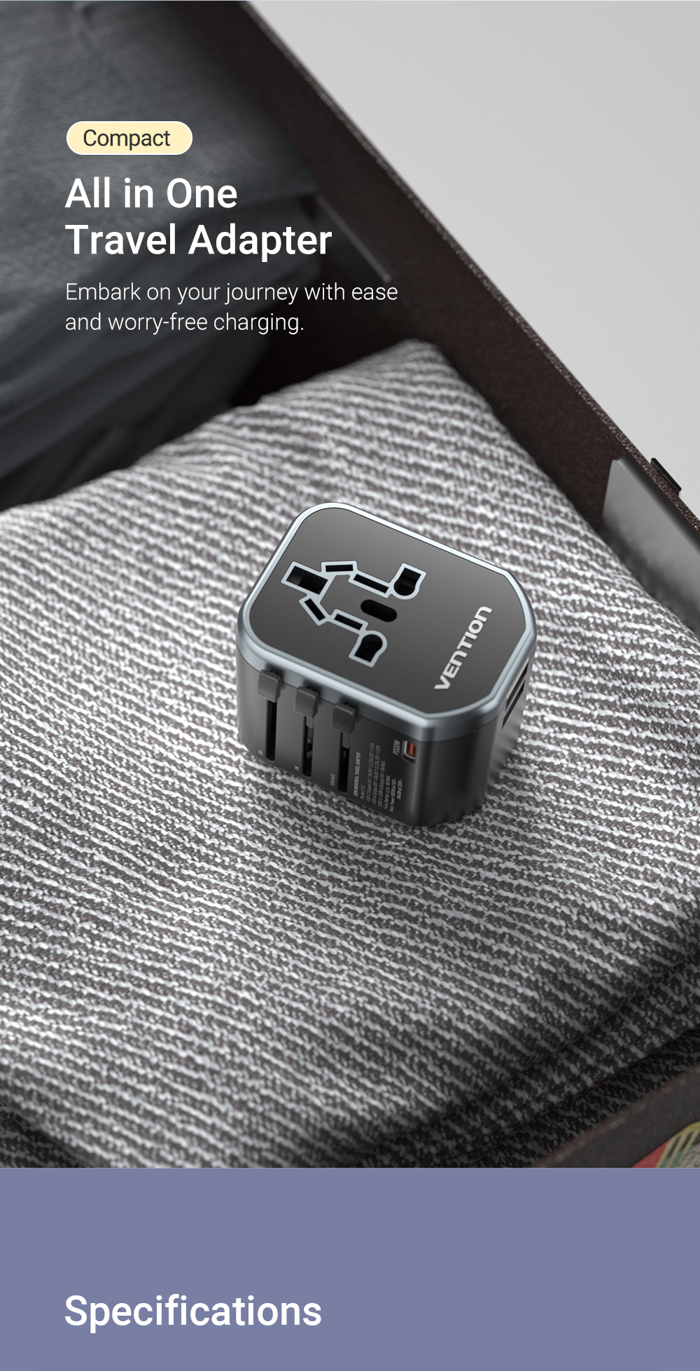 Vention Universal Travel Adapter PD 20W All in One Worldwide Travel ...