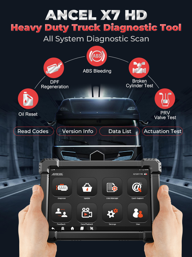 ANCEL X7 HD Top-Level OBD2 Truck Scanner 12/24V Scanner For Truck Heavy ...