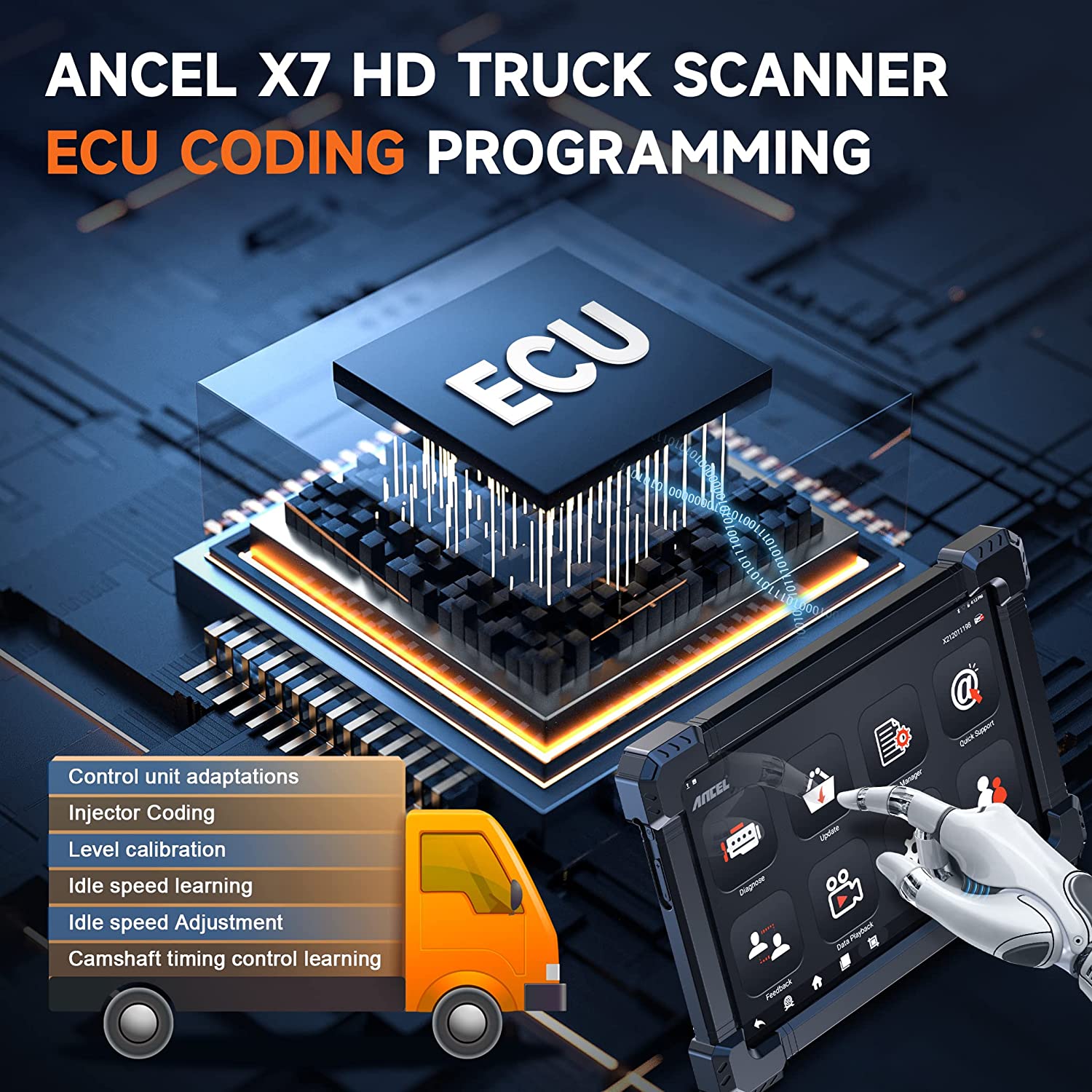 ANCEL X7 HD Top-Level OBD2 Truck Scanner 12/24V Scanner For Truck Heavy ...