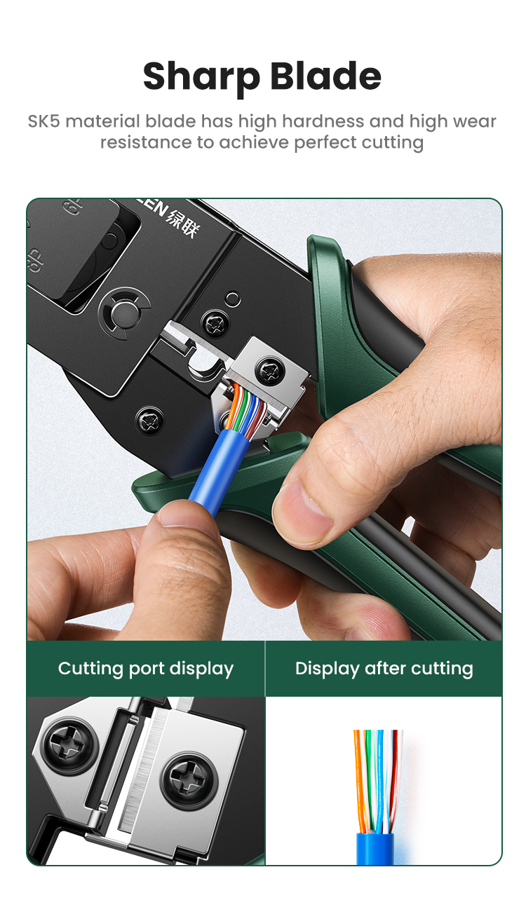 UGREEN 3 in 1 Multifunctional Crimping Cutting Stripping Network Cable Pliers For Cat 6 6A 7 8 ...