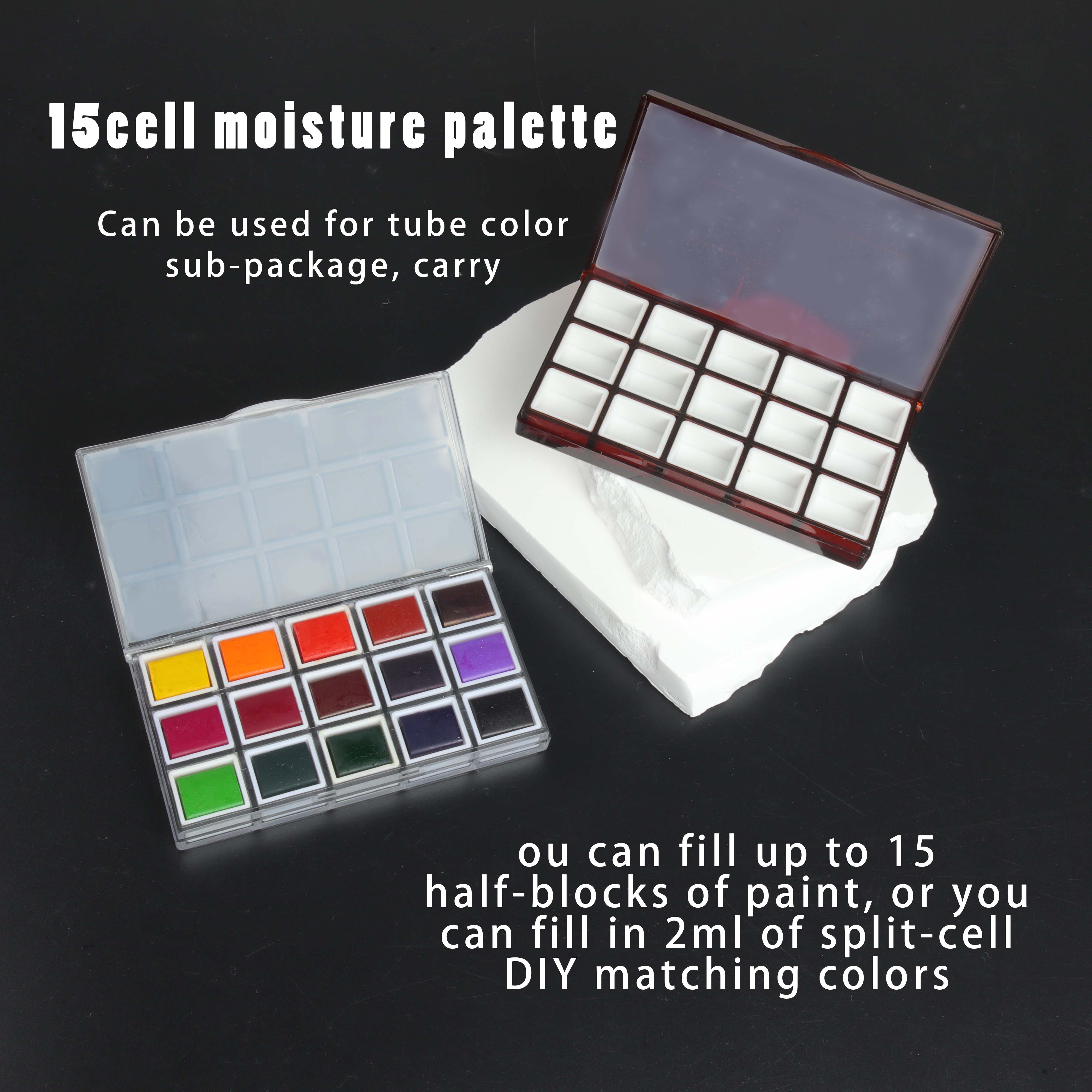 SeamiArt 15 Grids Sealed MoIst Portable Plastic Painting Box with Half ...