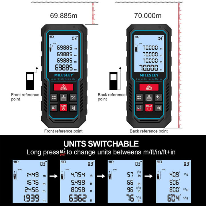 Mileseey 100M laser distance meter Digital LCD 100 Meter range finder ...