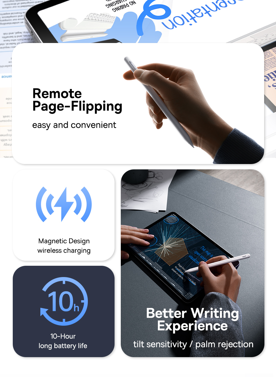 Baseus Wireless Charging Stylus Gen3 with Remote Page-Flipping Palm ...