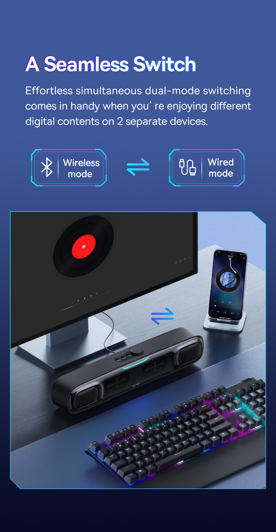 Baseus AeQur DS10 Mini Soundbar Triple-Mode Audio 3D Soundscape ...