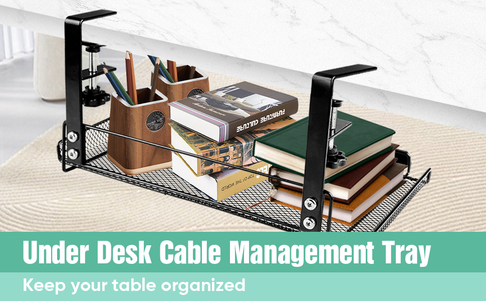 Under Desk Cable Management Tray, No Drill Steel Desk Cable Organizers ...