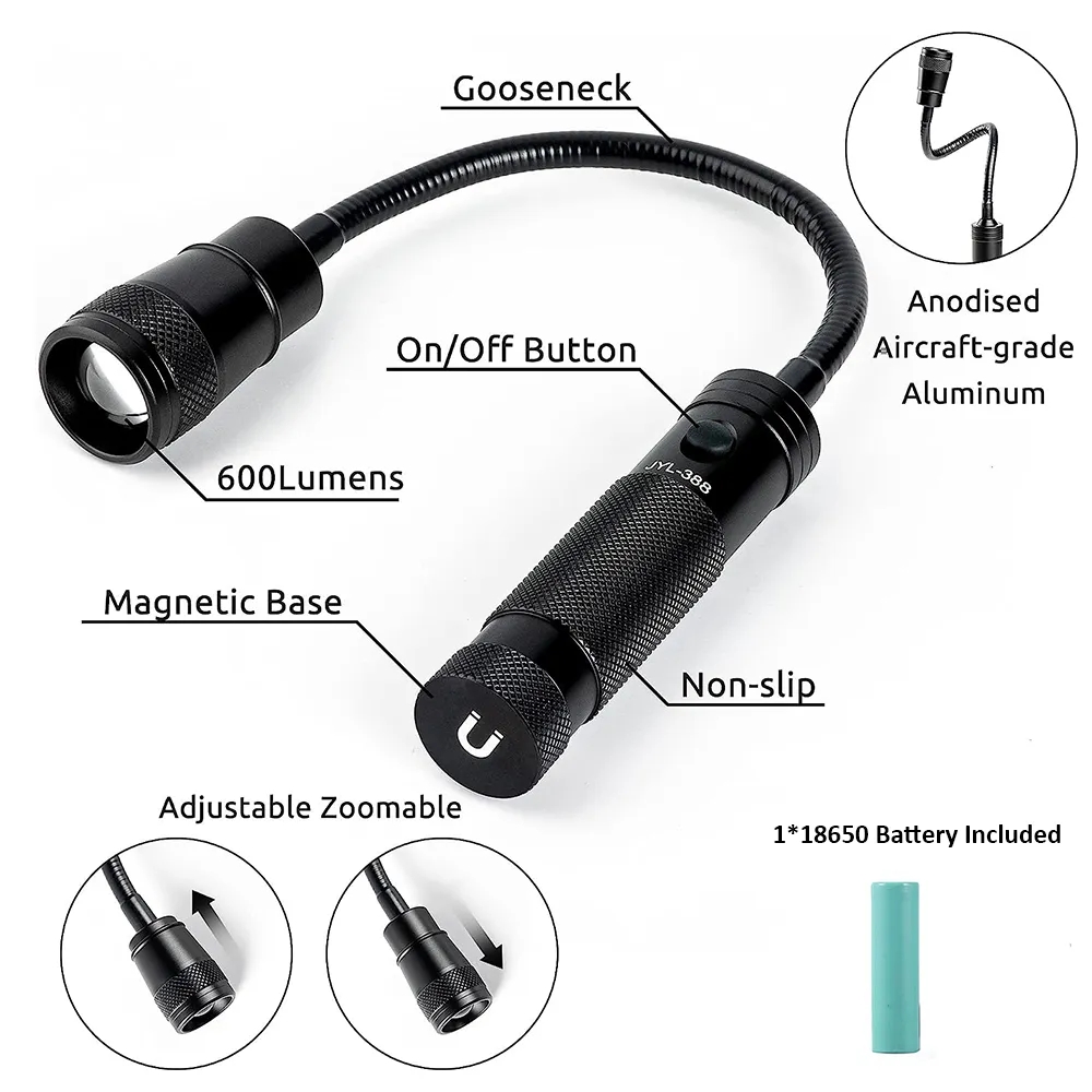 LED Work Light Ultra Bright Flexible Gooseneck Flashlight with Magnetic ...