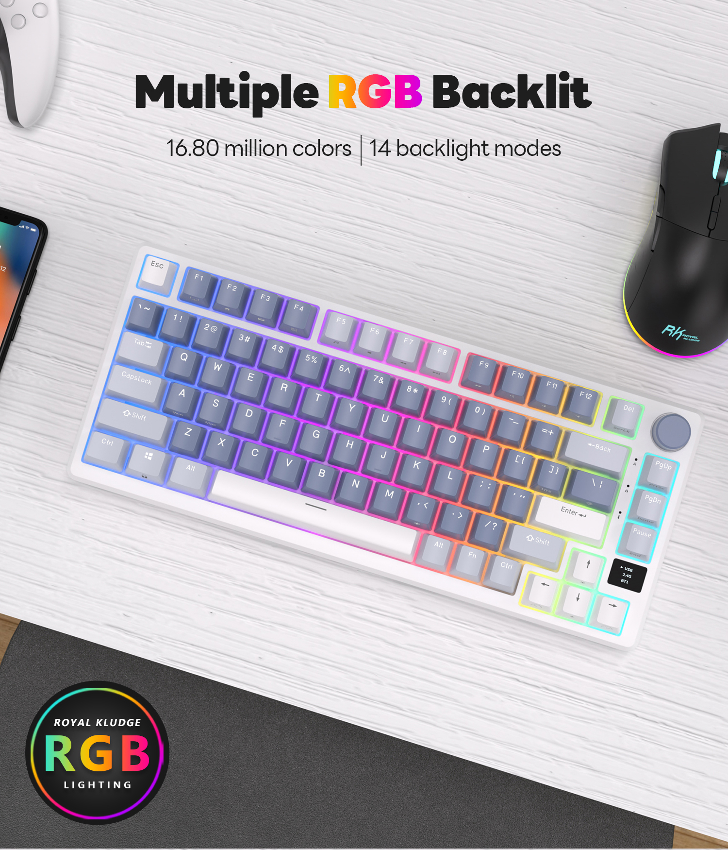 RK Royal Kludge RK M75 75% RGB Hotswap 3 Mode Mechanical Keyboard 2 ...
