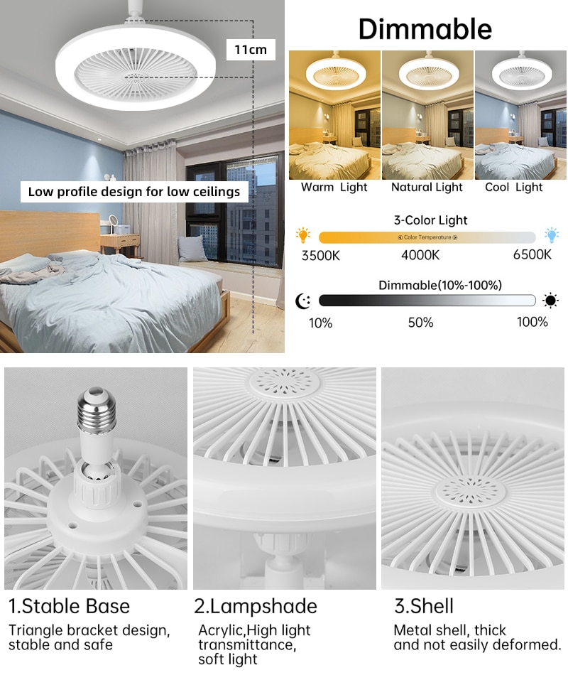CANMEIJIA E27 Fan Ceiling Light with Remote 24W 30W Siling Lampu 220V 3 ...