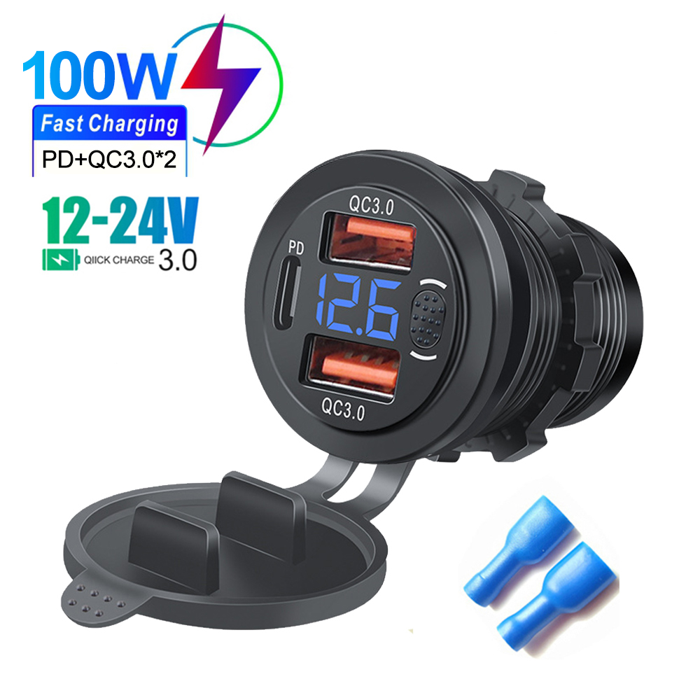 Three Port 12V/24V USB Charger Socket Dual 18W Quick Charge 3.0& 20W PD ...