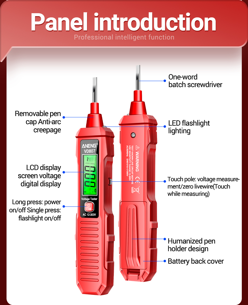 ANENG VD807 Smart Induction Tester Pen AC 12-300V Voltage Tester NCV ...