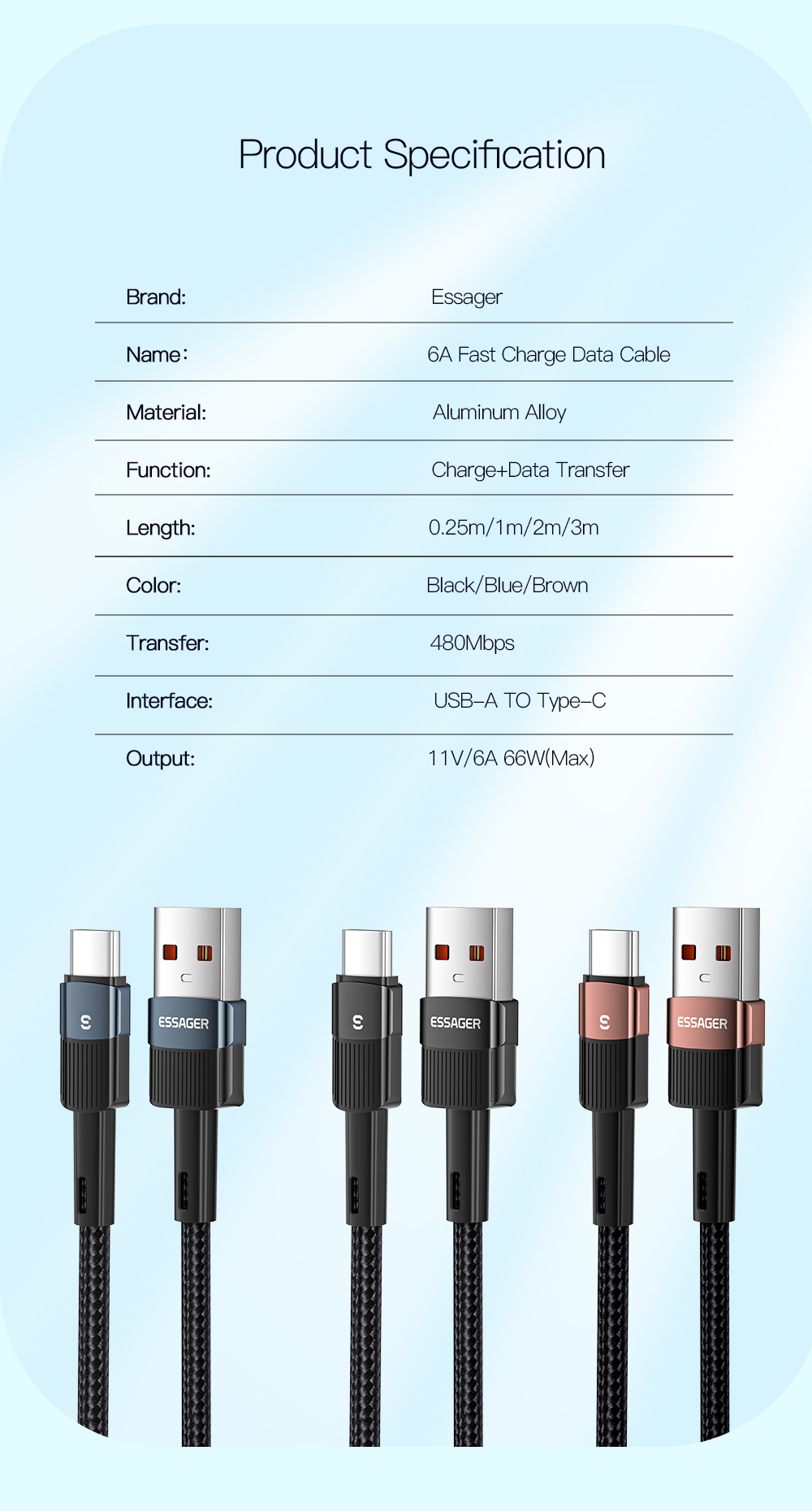 Essager 6A 66W USB C cable for Samsung Xiaomi Oppo Huawei mate 40 Pro ...