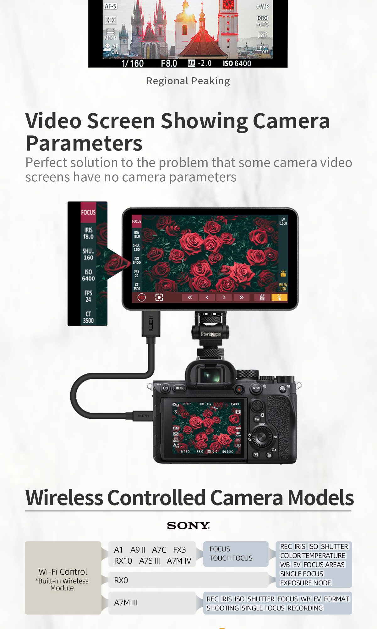 Portkeys LH7P Wireless Camera Control 4k Monitor DSLR Studio Monitors 1000nit On-Camera Field ...