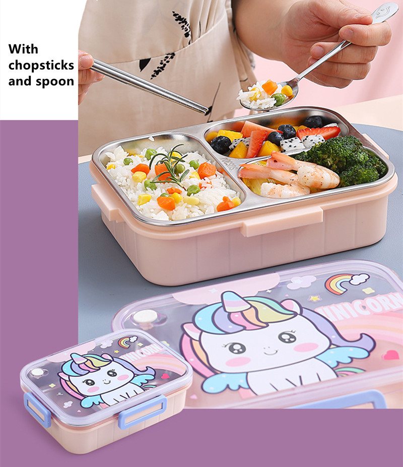 800ml Cartoon Stainless Steel 304 Lunch Box With Spoon Kids Leak-Proof ...