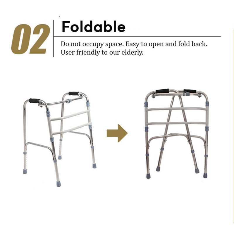 【COD】White Foldable Stainless Steel Walker with safety lock Walking Aid ...