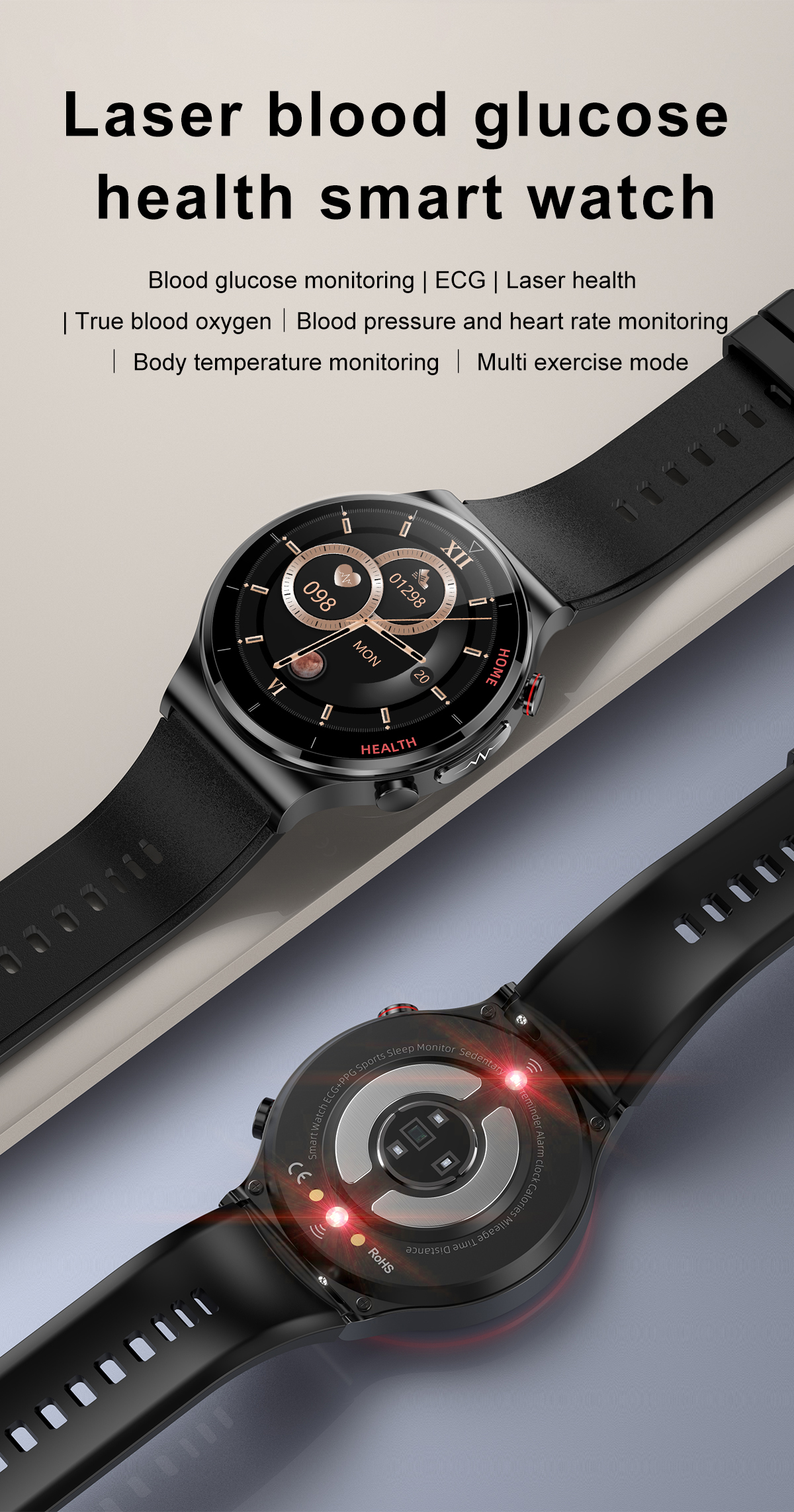 2024 New Laser Treatment Three High Smart Watch Men ECG PPG Heart Rate Blood Sugar Health ...