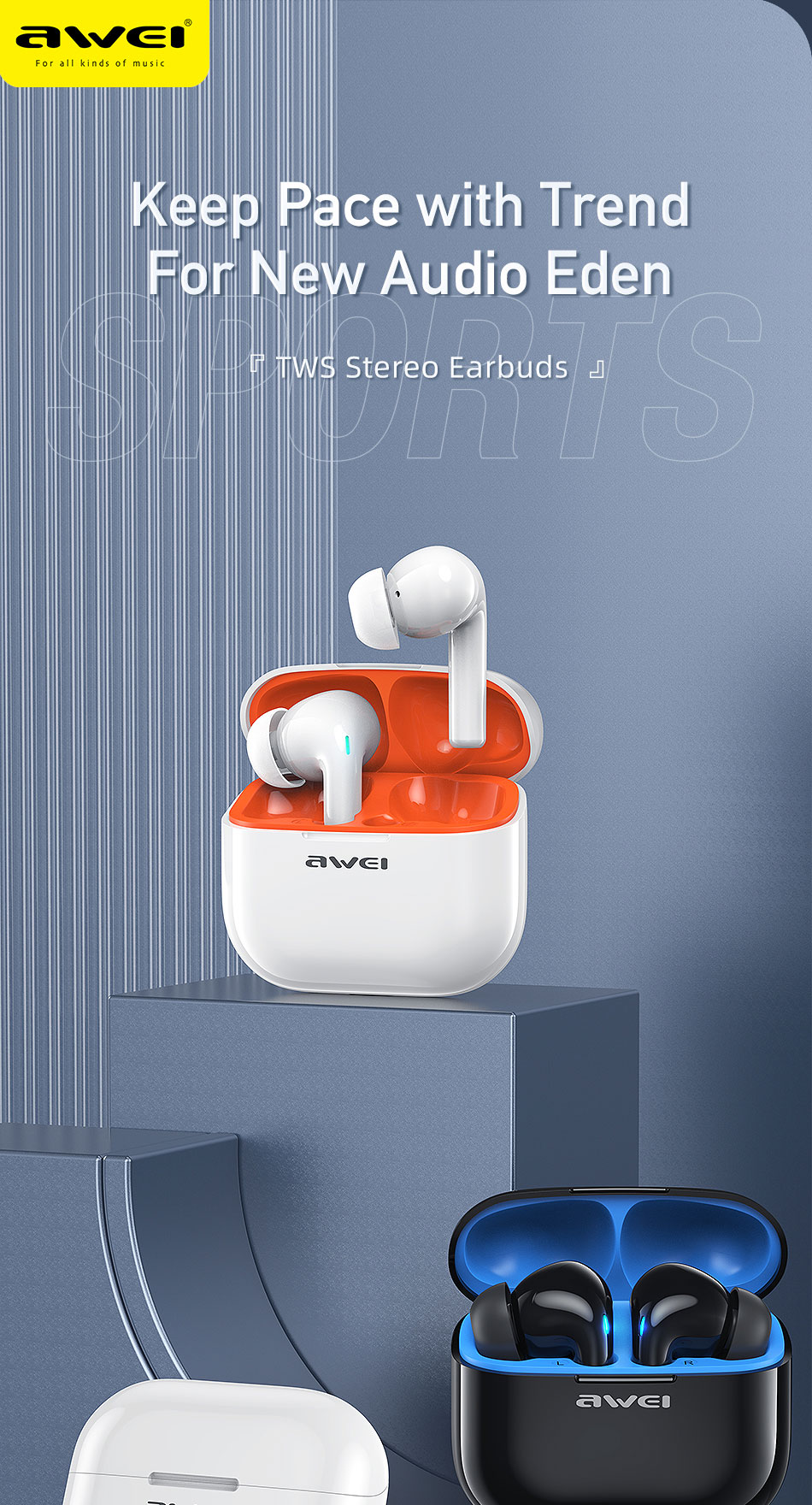 Awei T1 Pro TWS Earphone Bluetooth 5.3 In-Ear Earbud Built-in Microphone HIFI Stereo Touch ...