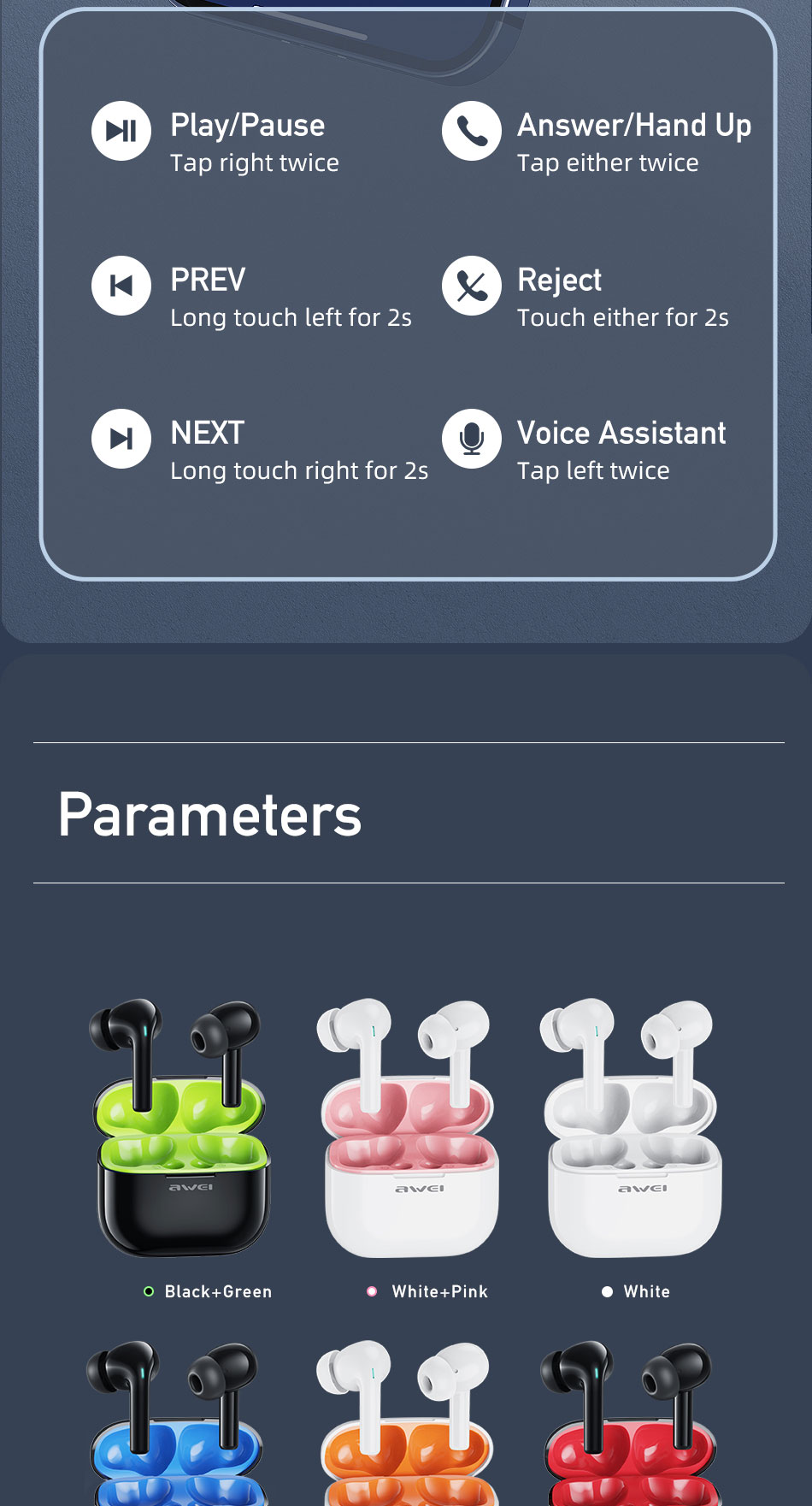 Awei T1 Pro TWS Earphone Bluetooth 5.3 In-Ear Earbud Built-in ...