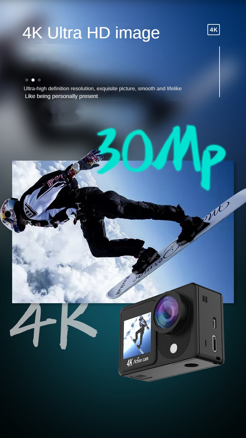 4K Action Camera Touchscreen Dual Screen Ultra HD EIS WiFi Sports ...