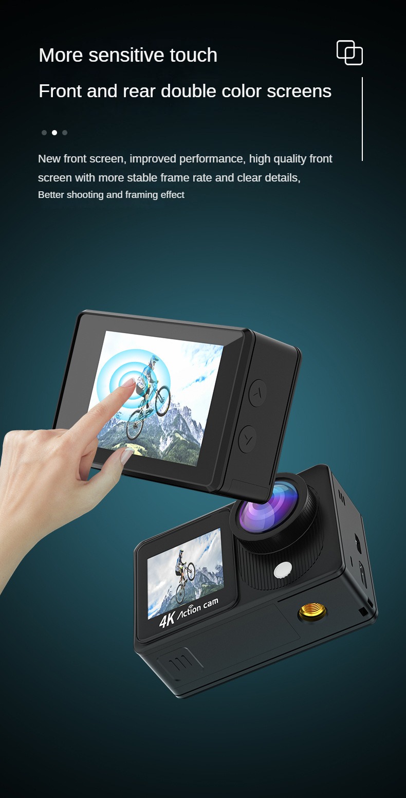 4K Action Camera Touchscreen Dual Screen Ultra HD EIS WiFi Sports ...