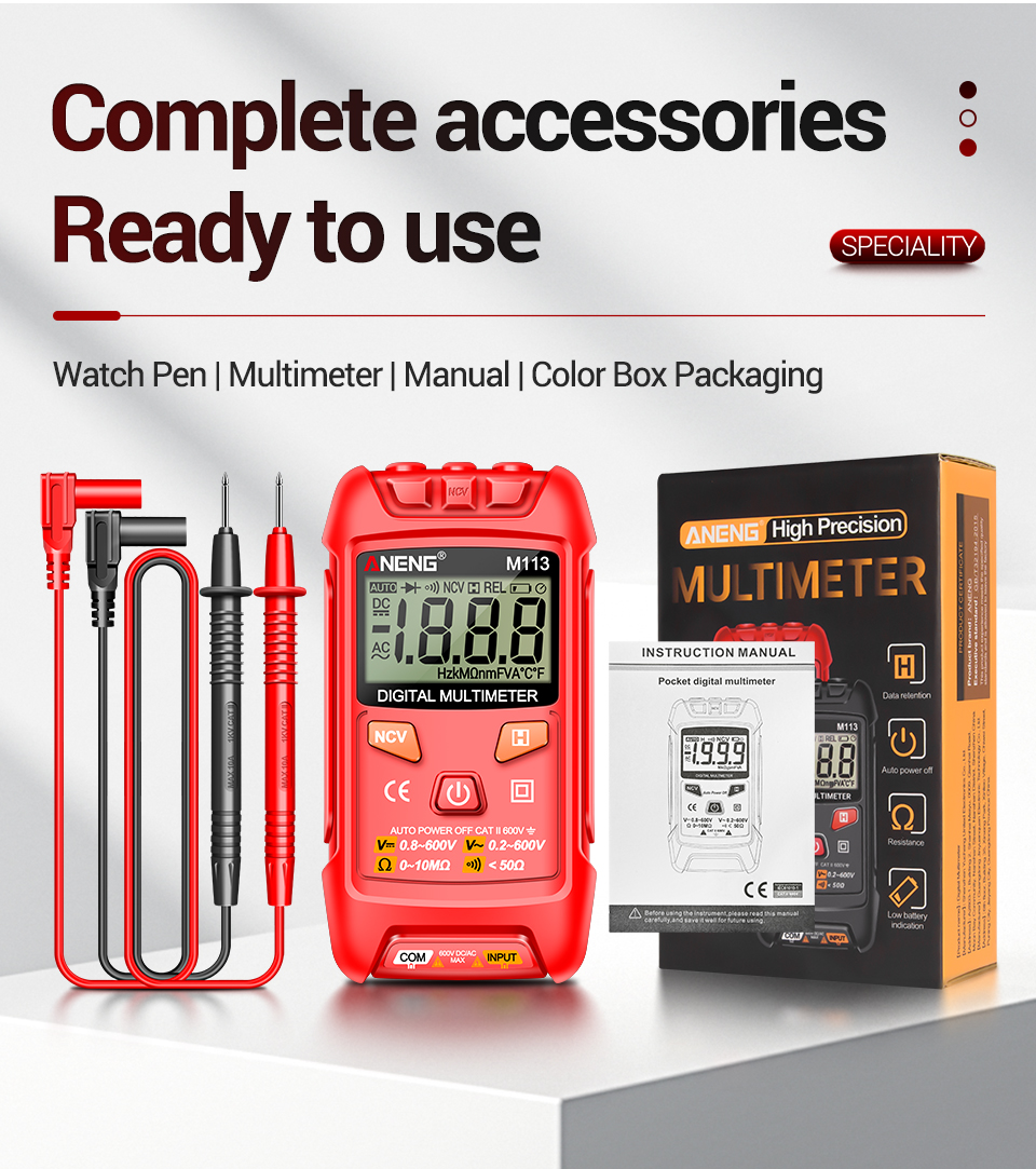 ANENG M113 Pocket Portable Multímetro Tester 1999 Counts Mini ...