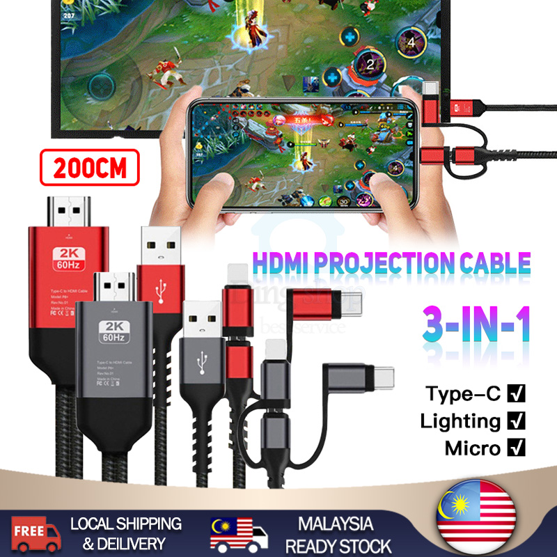2M 3 in 1 HDMI Cable For phone Micro USB to HDMI Adapter USB C ...