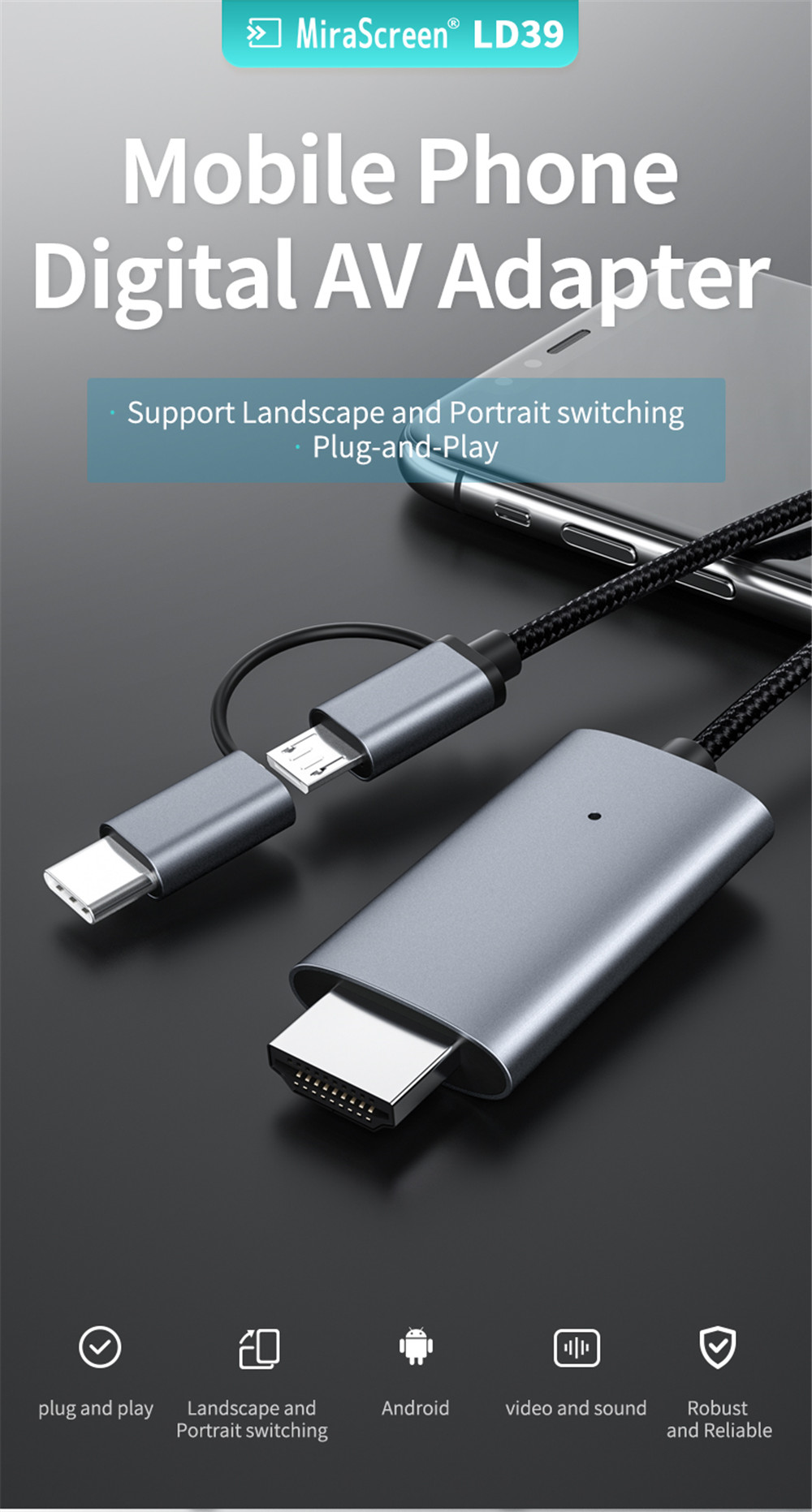 LD39 MHL Android to TV HDMI Cable for Android Phone Tablet to TV 1080P ...