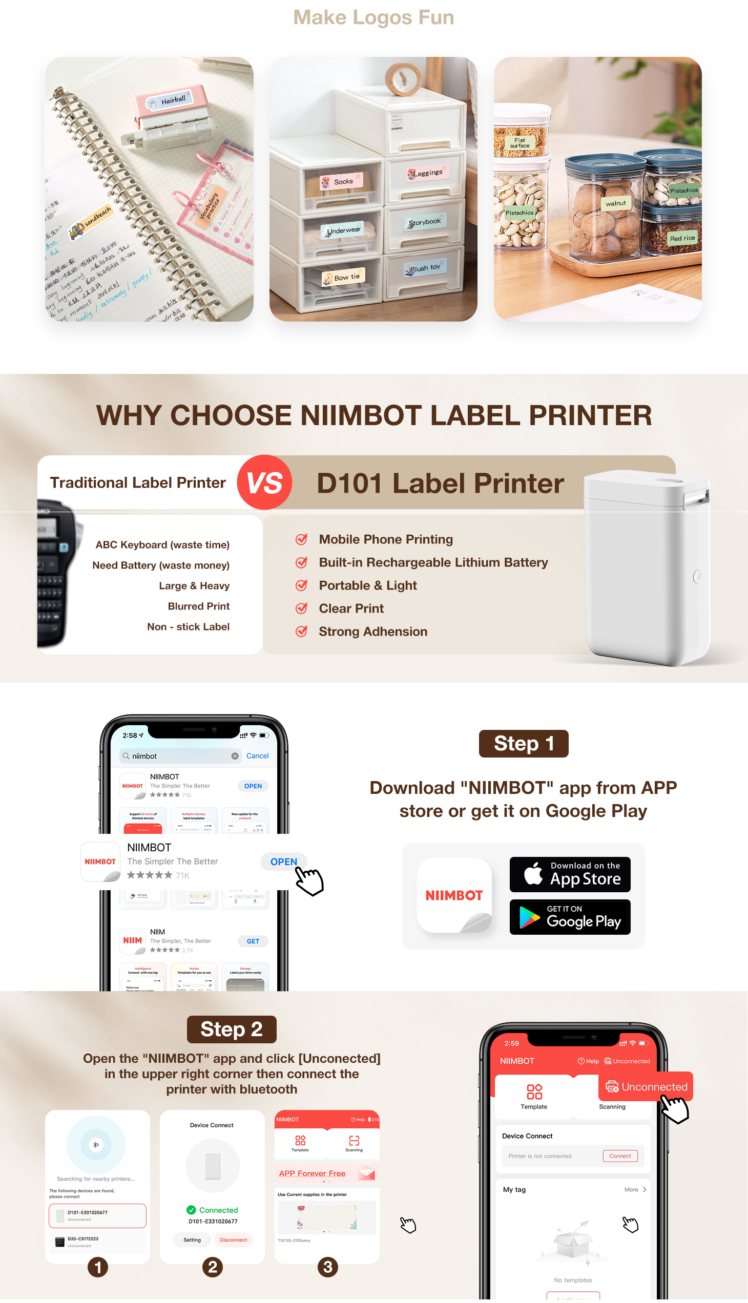 NIIMBOT D101 Label Printer Wireless Bluetooth Thermal Label Tape Label ...
