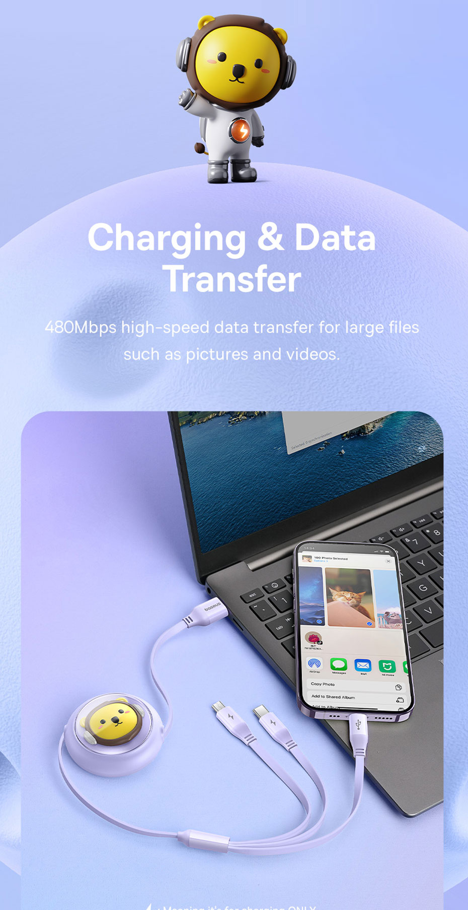 Baseus Leo Retractable Charging Cable 3 in 1 USB to M+L+C 3.5A Fast ...