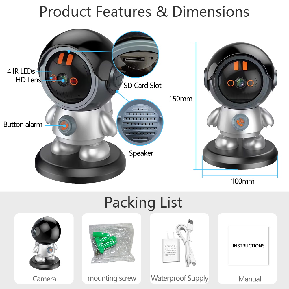 3MP Robot PTZ Wifi IP Camera Human Tracking One Click Call Indoor Baby ...