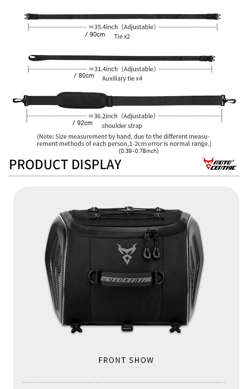 MOTOCENTRIC Carbon Fiber Motorcycle Tail Bag Waterproof Front Cross ...