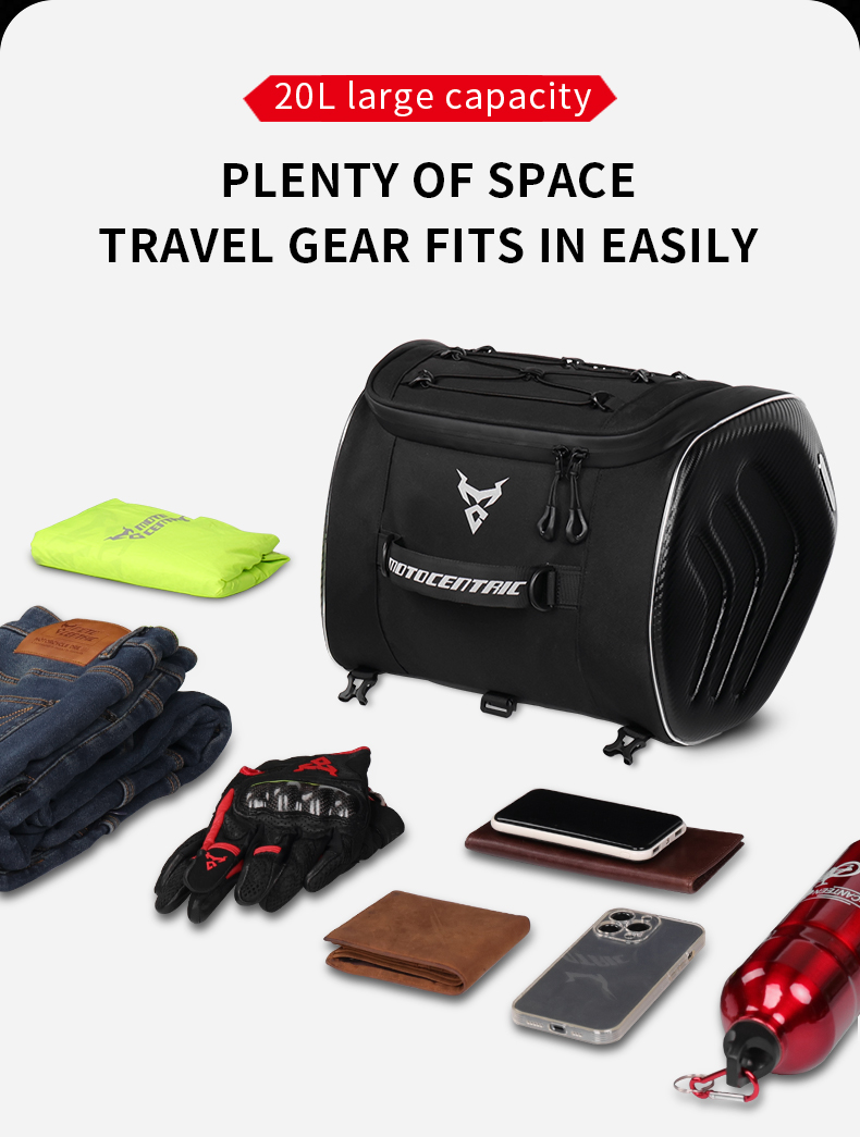 MOTOCENTRIC Carbon Fiber Motorcycle Tail Bag Waterproof Front Cross ...