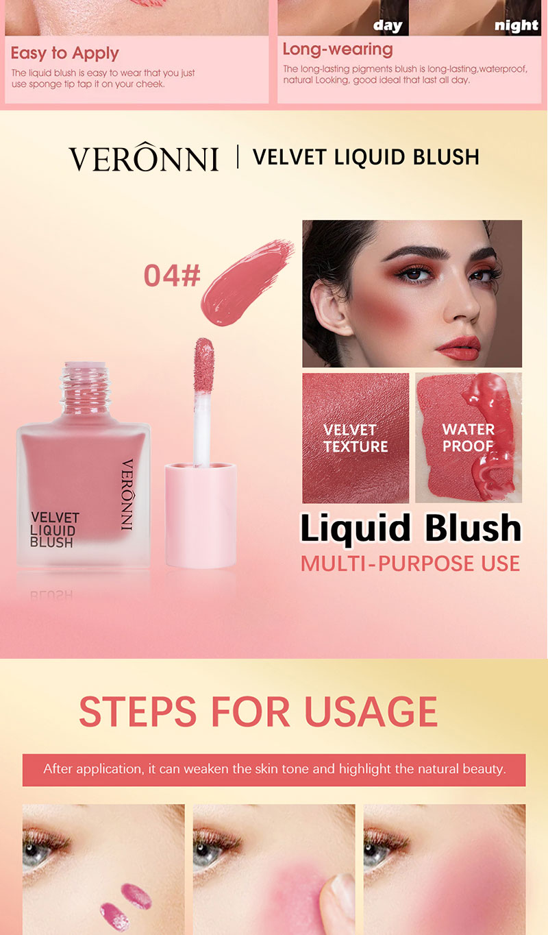 Veronni Blush Velve Matte Liquid Blush Orange Peach Face Pigment ...