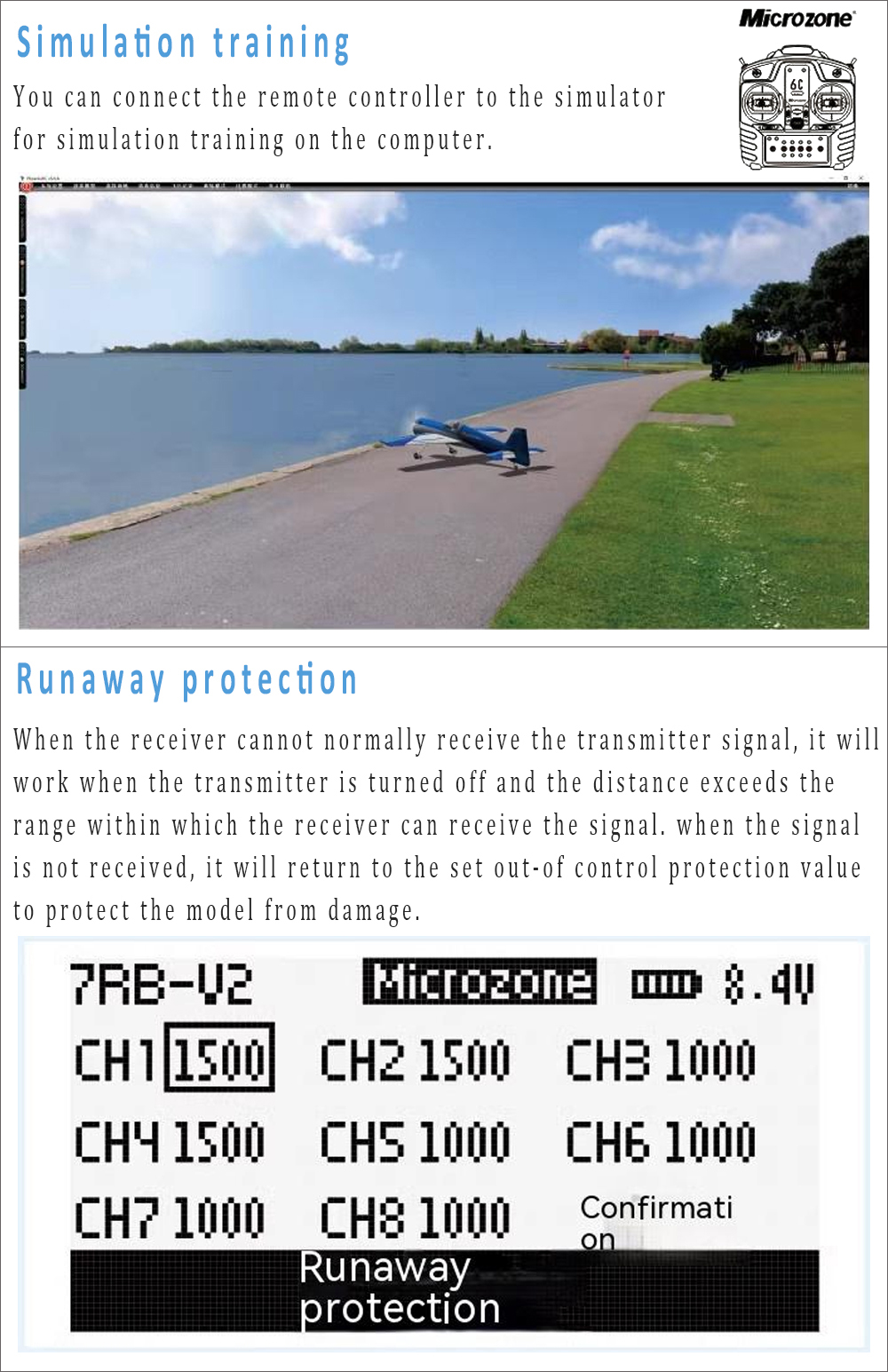 MicroZone C7-MINI MC7 2.4Ghz 8CH RC Transmitter Remote Control MC8RE-V2 ...