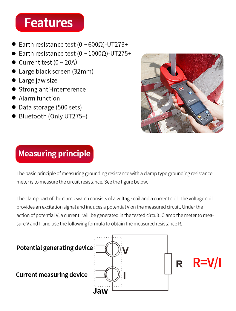 UNI-T UT272+ UT273+ UT275+ Clamp Earth Resistance Tester Ground ...