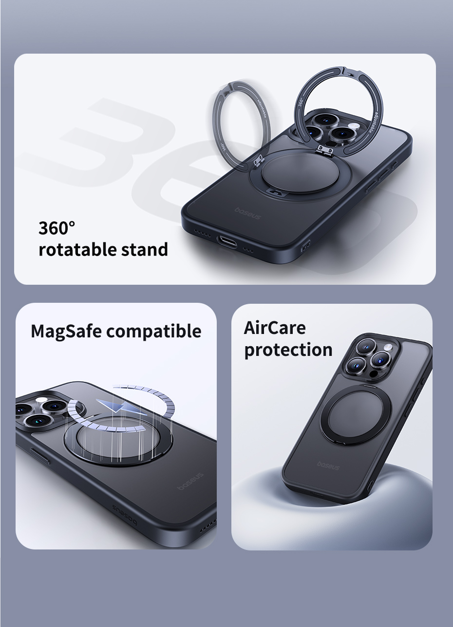 Baseus 360° Magnetic Stand Protective Phone Case With Ring Stand Cover ...