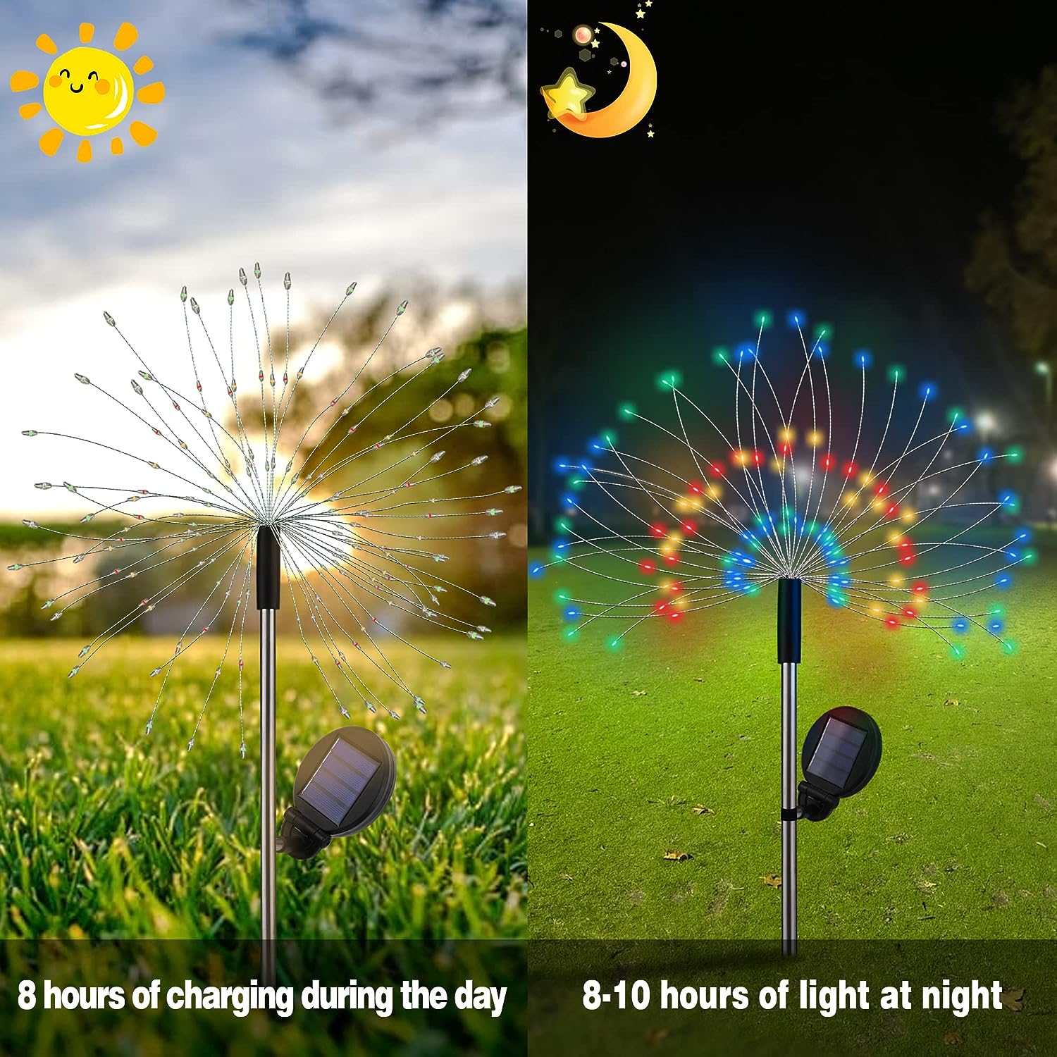 90LED/120LED/150LED 2 Modes Outdoor Solar Fireworks Light Solar Ground ...