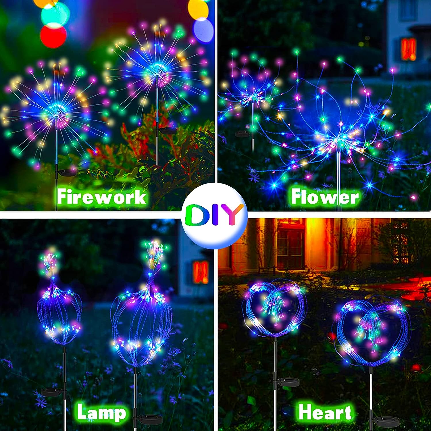 90LED/120LED/150LED 2 Modes Outdoor Solar Fireworks Light Solar Ground ...