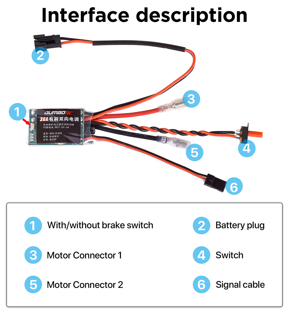 RC ESC 20A 30A Brushed ESC Mini 2S BEC 5V 3A with Brake for RC Car Boat ...