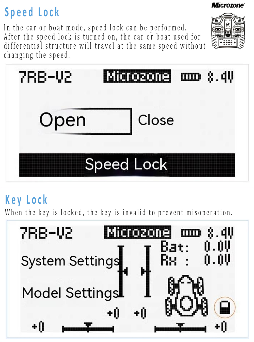 MicroZone C7-MINI MC7 2.4Ghz 8CH RC Transmitter Remote Control MC8RE-V2 ...