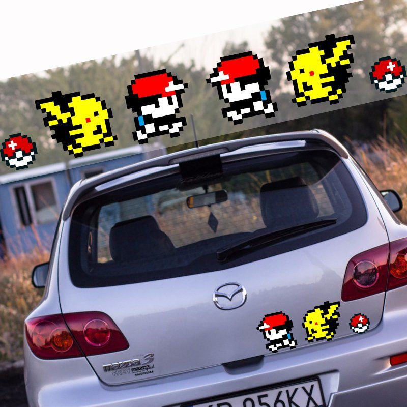Pokemon Car Sticker Pikachu Pokeball Reflective Waterproof Pixel Window ...