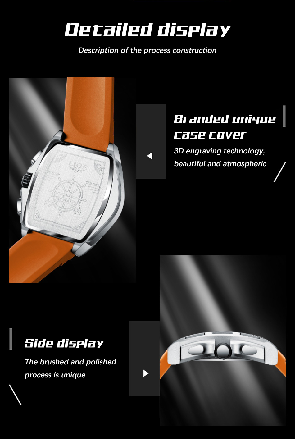 LIGE Square Multifunction Waterproof Luminous Silicone Strap Men Watch ...