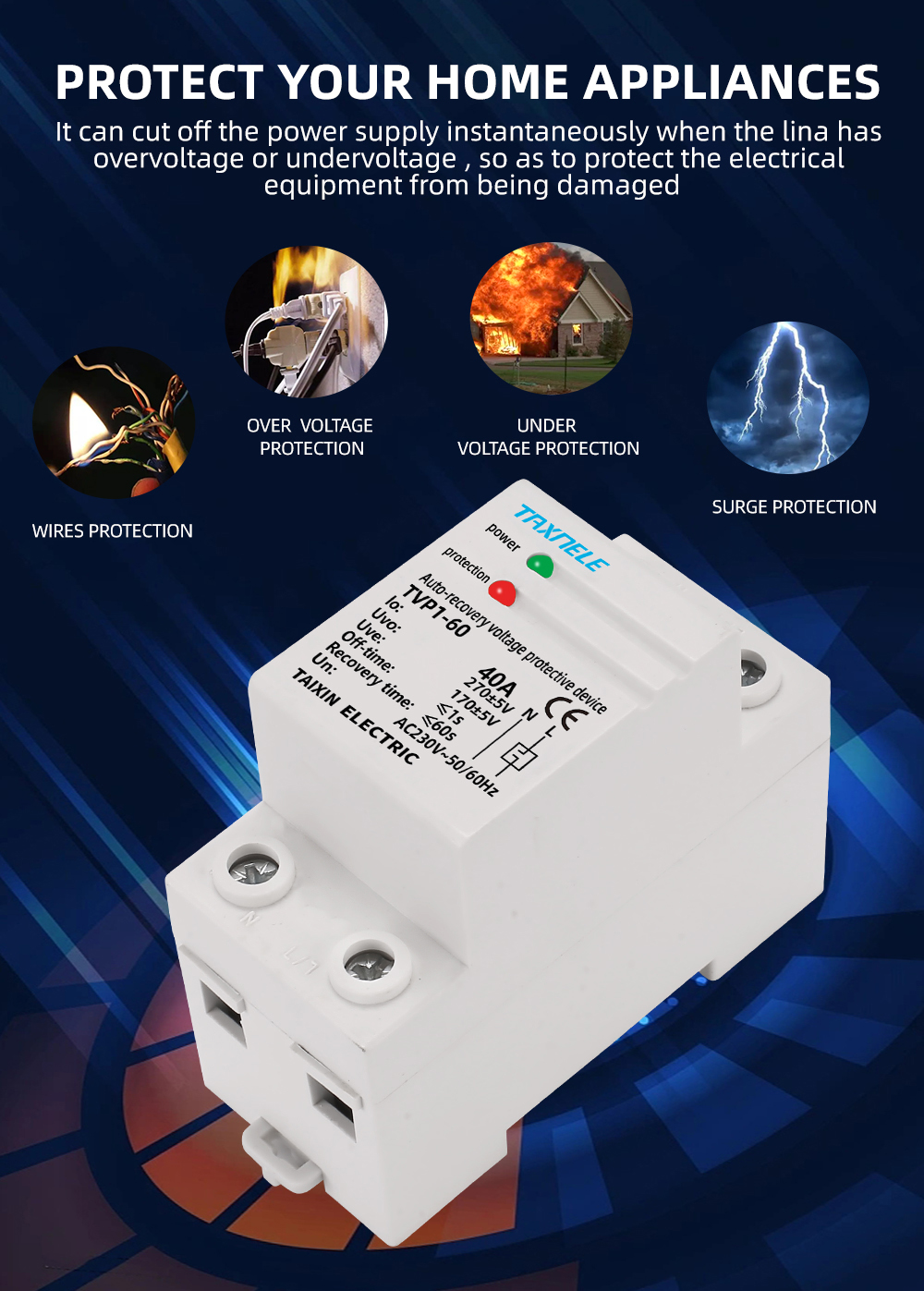 Din rail 40A 63A 230V automatic recovery reconnect over voltage and ...