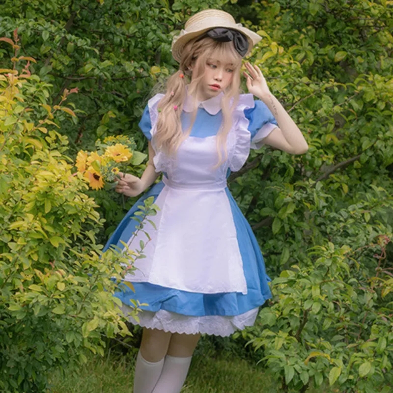 Alice In Wonderland Alice Cosplay Anime Version Blue Cute Dress Maid ...
